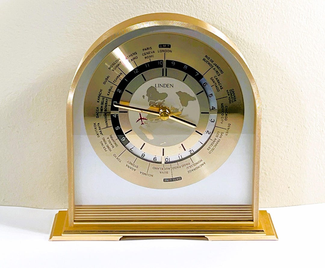 Vintage Linden® World Time Clock, Brass & Brass Finish, Takane Japan ...