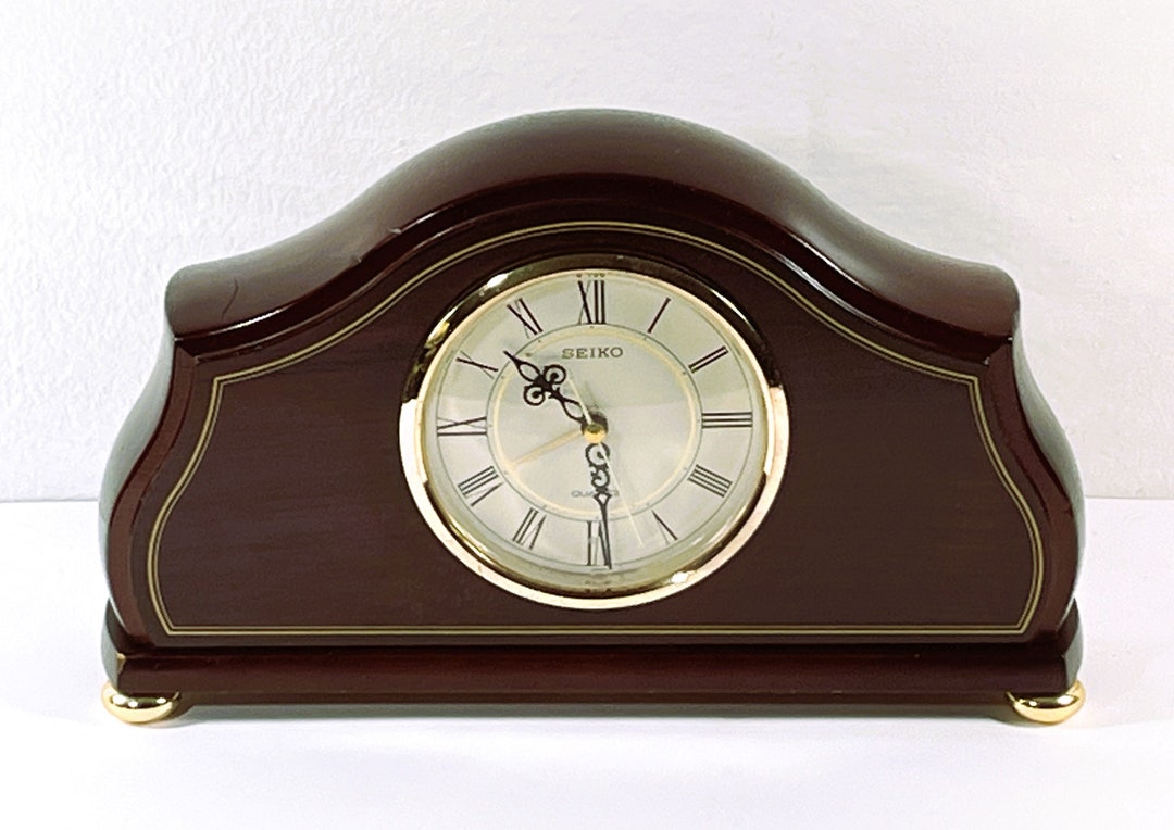 Vintage Seiko™ Japan Alarm Clock, Mahogany Piano Finish Wood, Large 3.5 ...