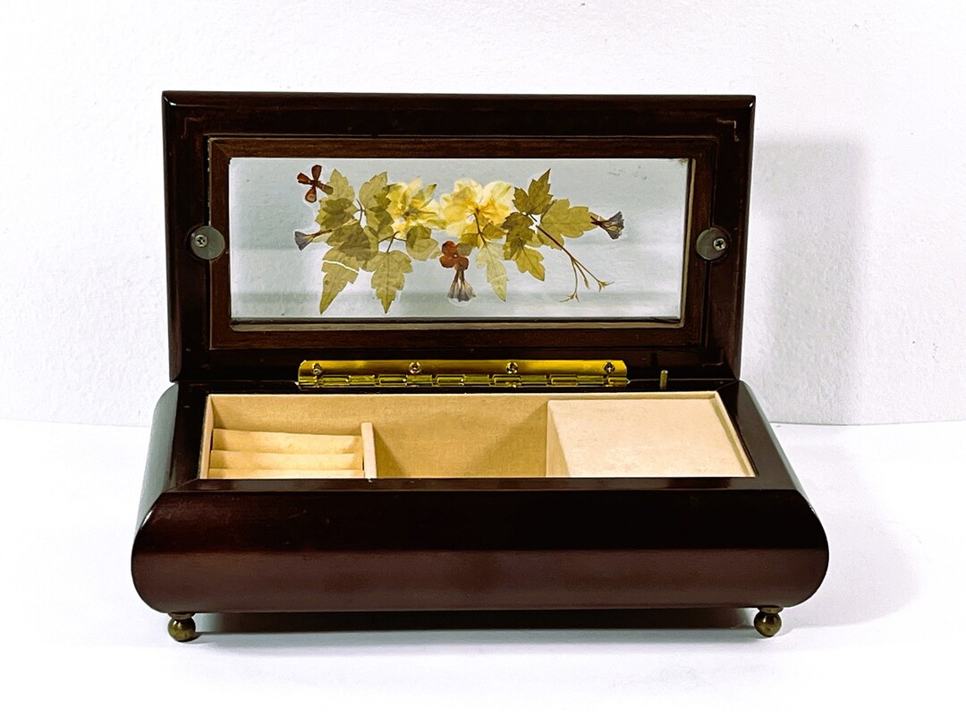 The Bombay Company Musical Jewelry Box. Mahogany Wood, Glass Window W ...