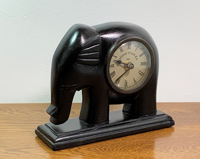 Vintage Hand Carved Wood Elephant Clock, Colonial Clock Co. Quartz ...