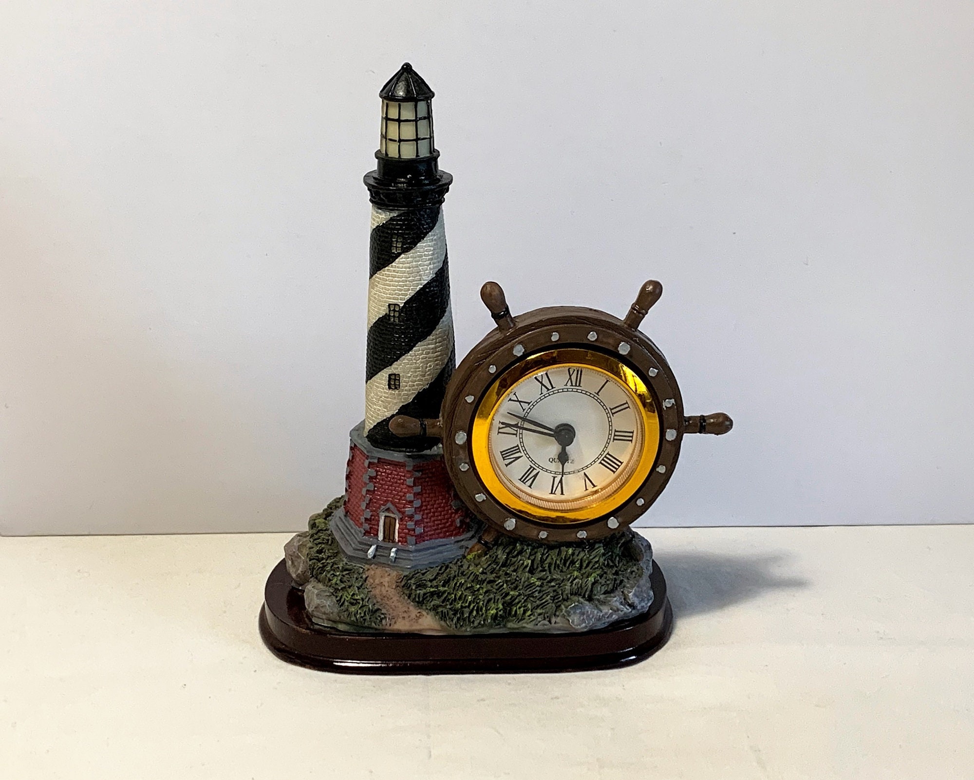 Vintage Nautical Figurative Lighthouse Ship Wheel Mantle Clock, Hand ...