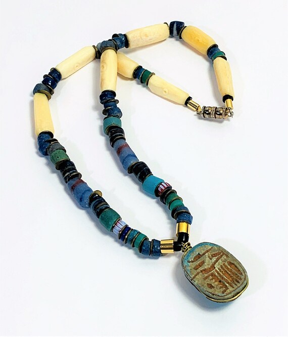 Ancient Egyptian Faience Scarab, Mummy & Bone Beads N… - Gem