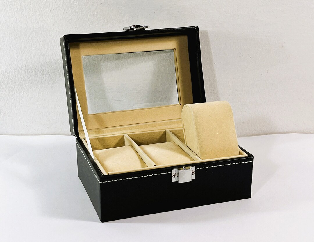 Vintage Leather Watch Storage Case, Wood Structure, Holds 3 Large ...