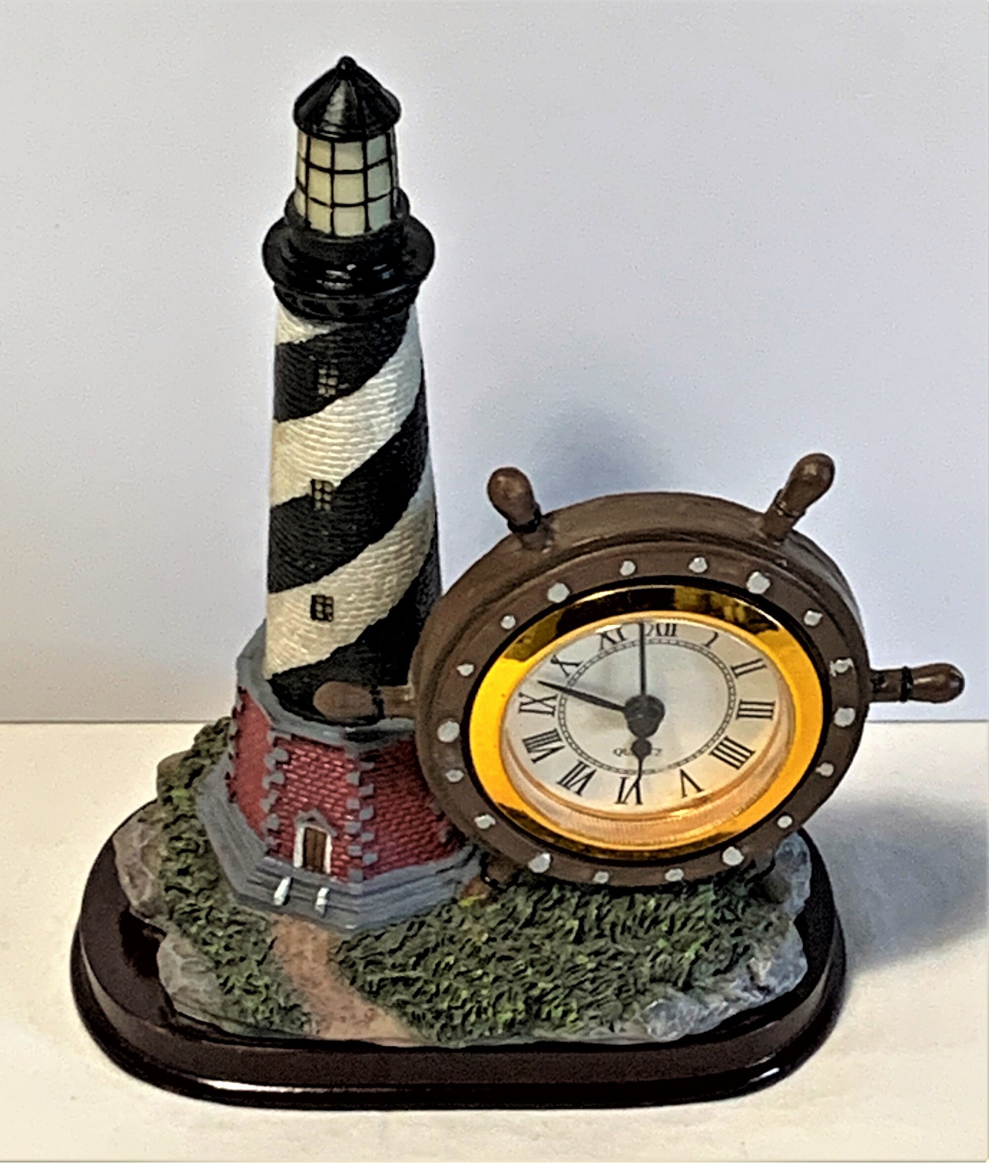 Vintage Nautical Figurative Lighthouse Ship Wheel Mantle Clock, Hand ...