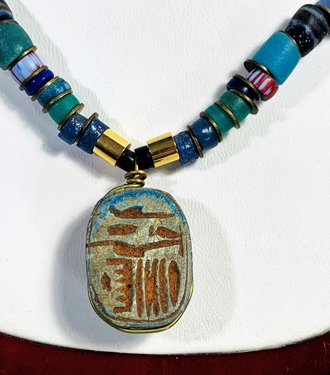 Ancient Egyptian Faience Scarab Mummy & Bone Beads Necklace - Etsy
