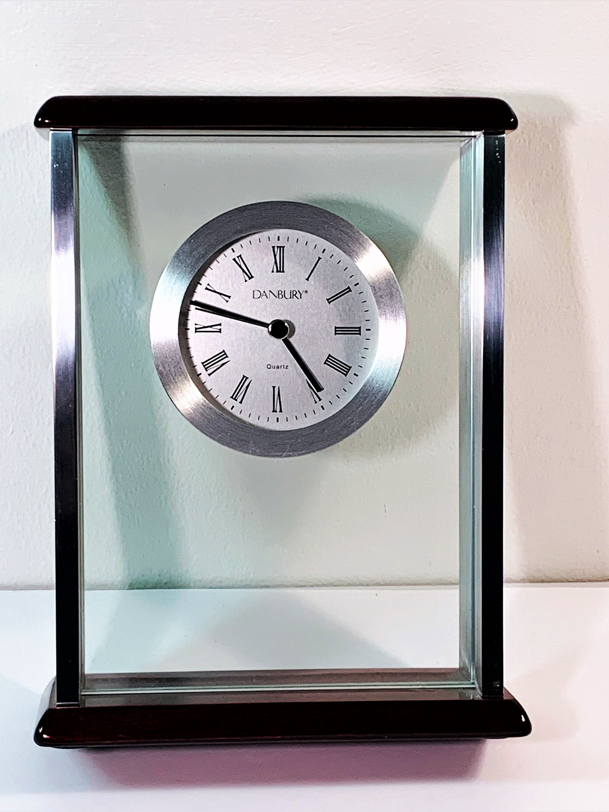 Danbury® Things Remembered Mantel Clock, Mahogany Gloss, Tempered Glass ...