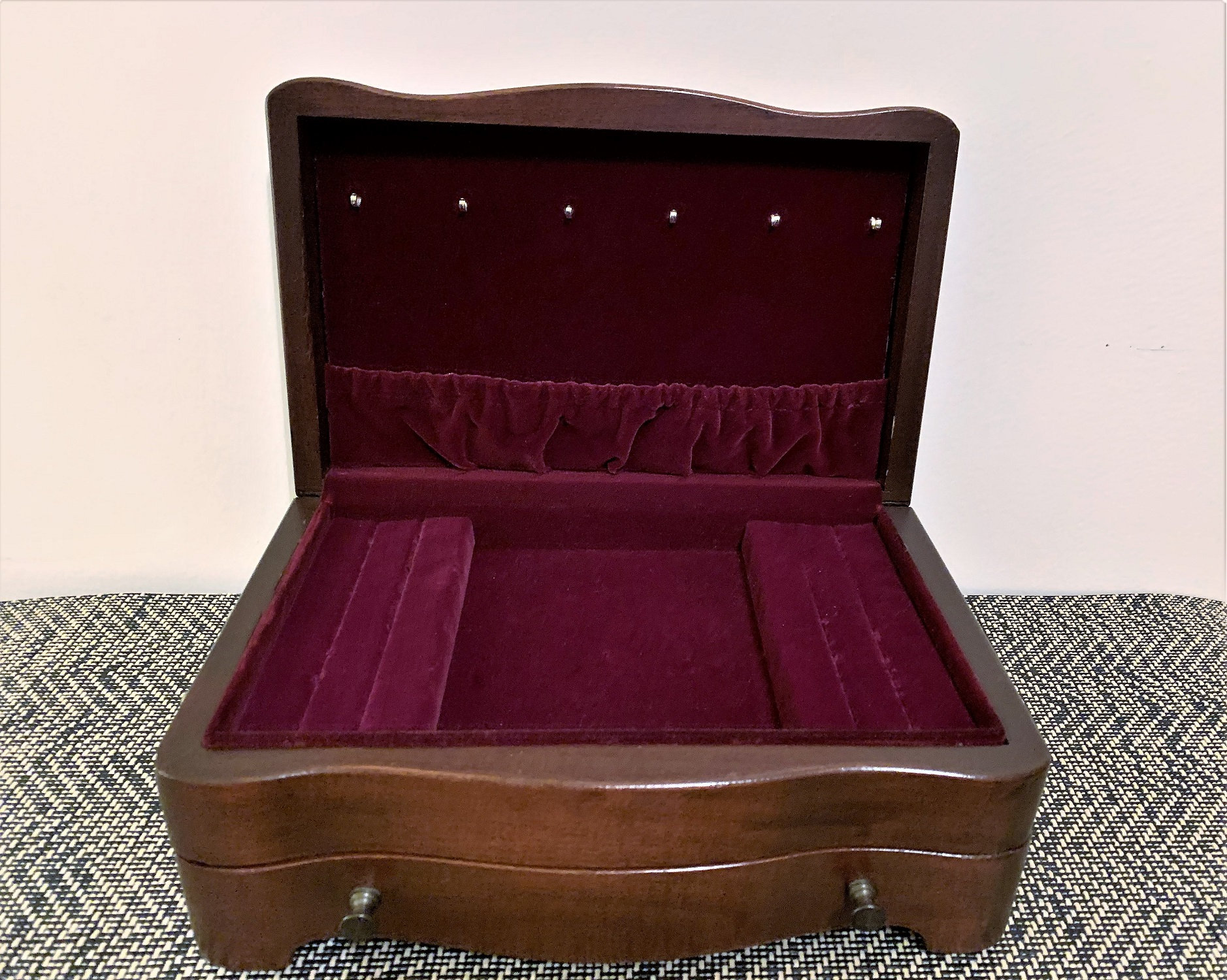 Vintage Solid Wood Jewelry Box,Hand Crafted, Padded Compartments ...