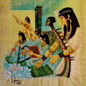 Vintage Hand Painted Egyptian Papyrus, Egyptian Women Daily Life ...
