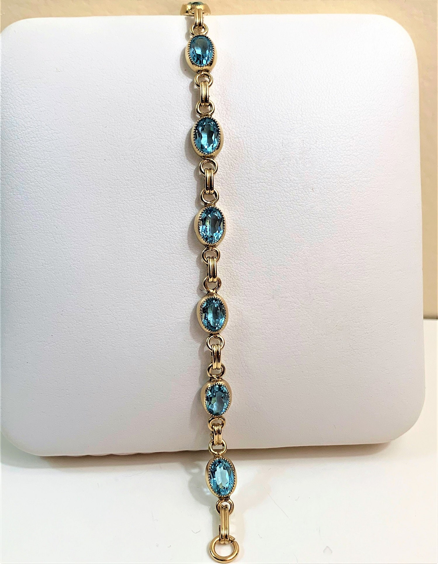 Vintage 12K Gold Filled and Blue Topaz Bracelet, 8 Oval Faceted 8X6mm ...