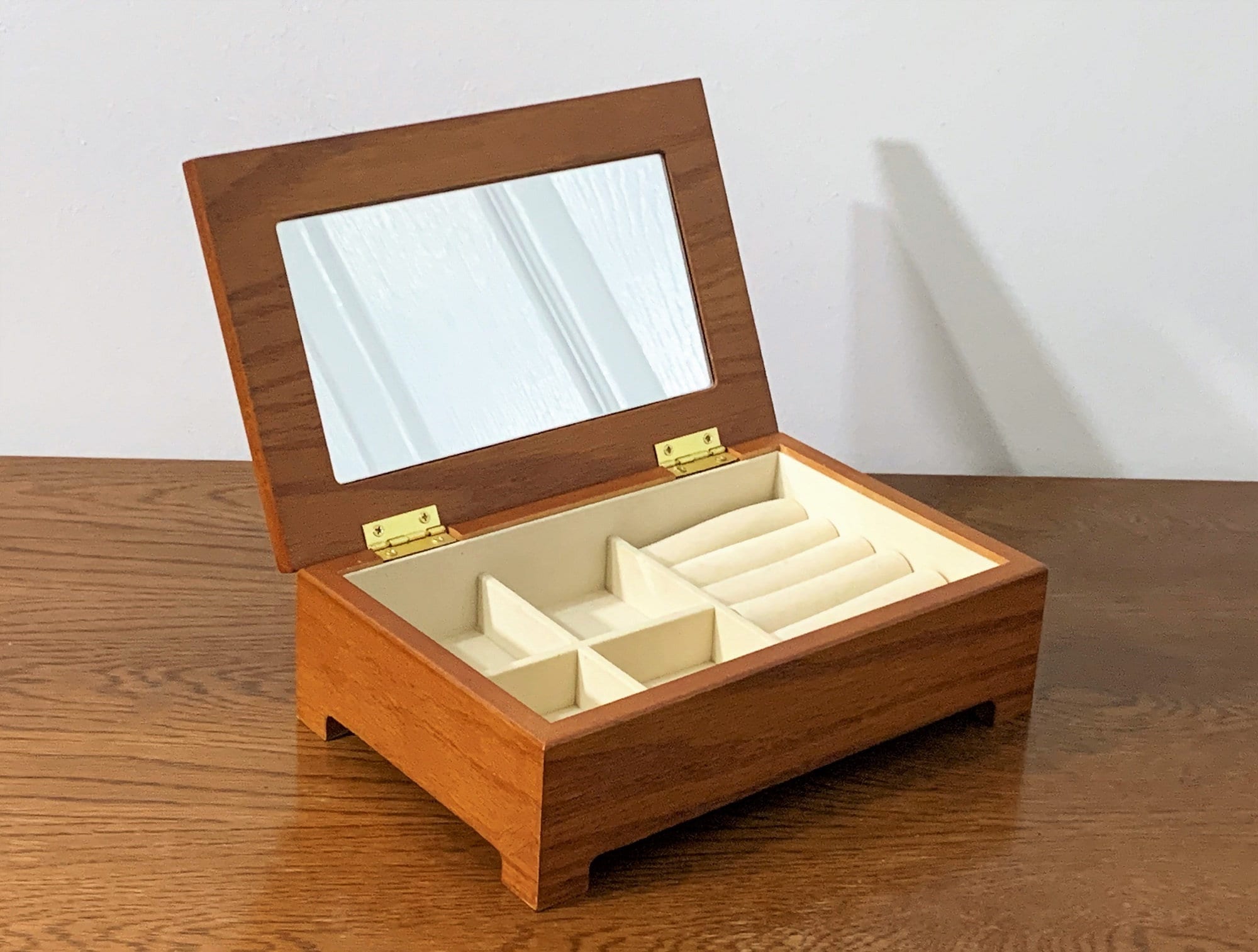 Solid Oak Small Jewelry Box, Hinged Lid With Mirror on the Inside ...