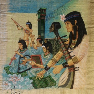 Vintage Hand Painted Egyptian Papyrus, Egyptian Women Daily Life ...