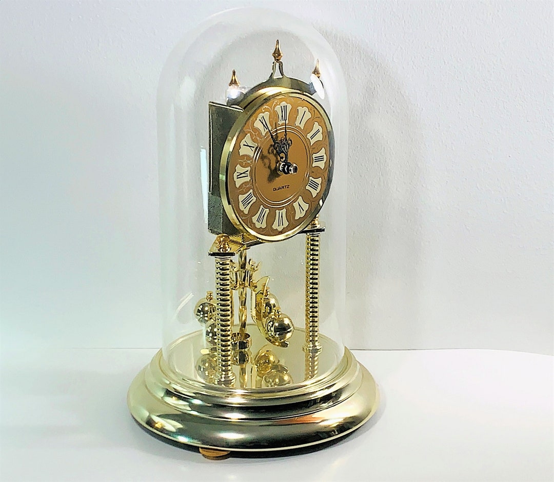 Vintage Elgin Japan Anniversary Clock, Colonial Dial, Glass Dome ...