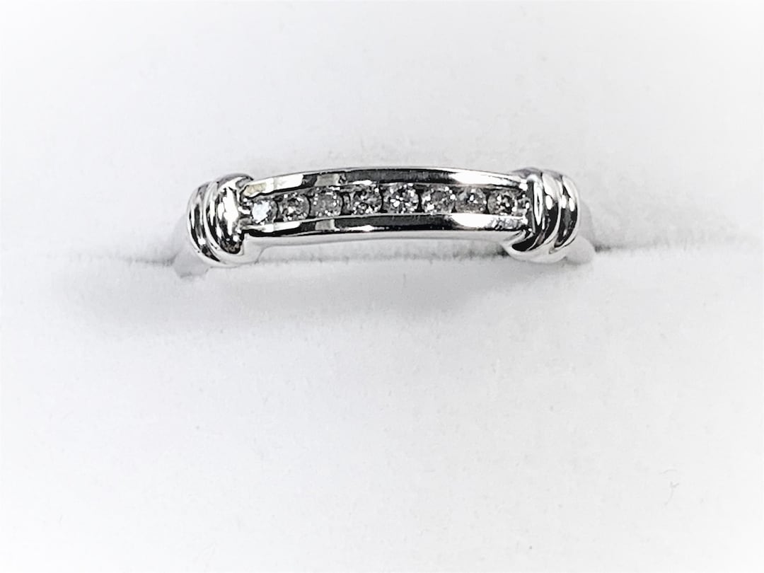 10K White Gold Diamond Band, 8 Round Brilliant Natural Diamonds, .35 ...