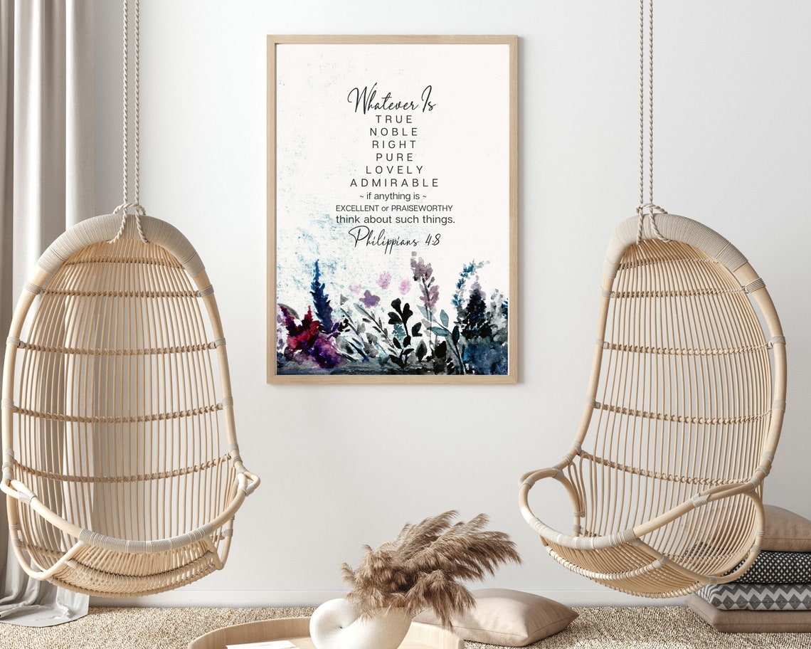 Philippians 4:8 Bible Verse Wall Art Printable Download Floral ...