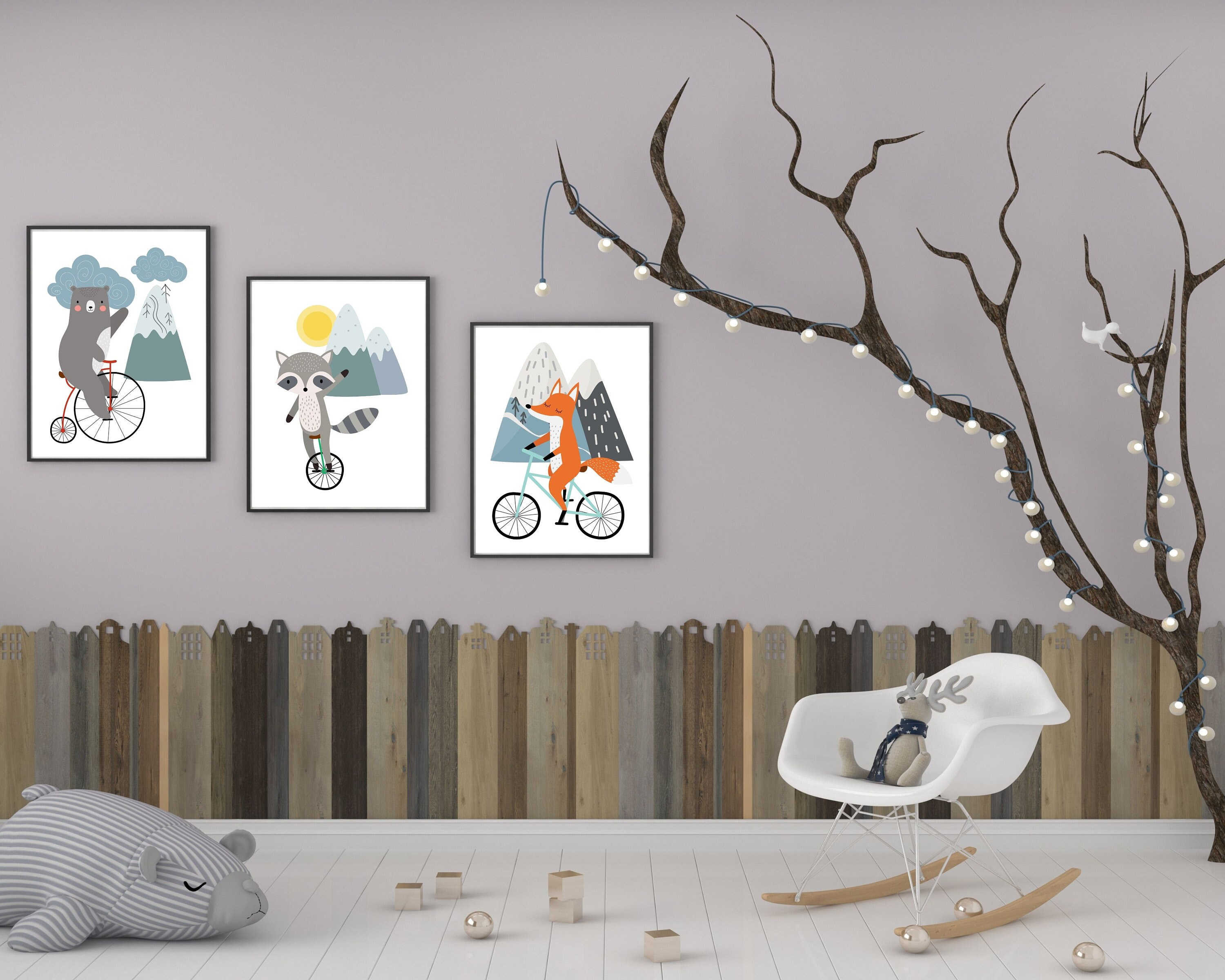 Woodland Animals Kids Room Wall Decor Set of 3 Scandi Nursery Prints ...