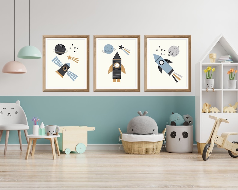 Rocket Ship Nursery Wall Decor Set of 3 Prints Printable - Etsy