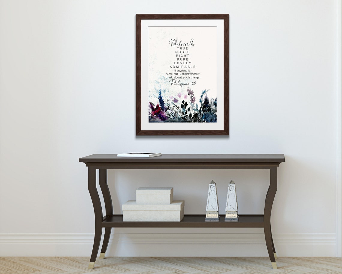 Philippians 4:8 Bible Verse Wall Art Printable Download Floral ...