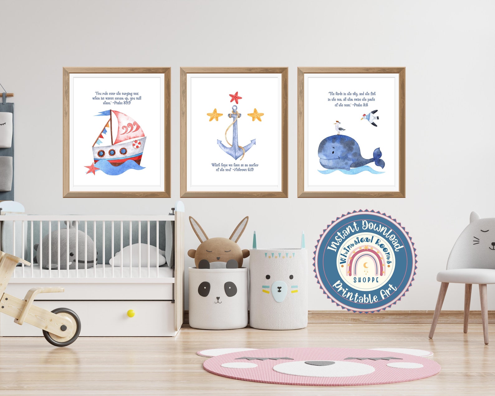 Nautical Nursery Wall Decor Prints Set of 3 Boys Christian Nursery ...