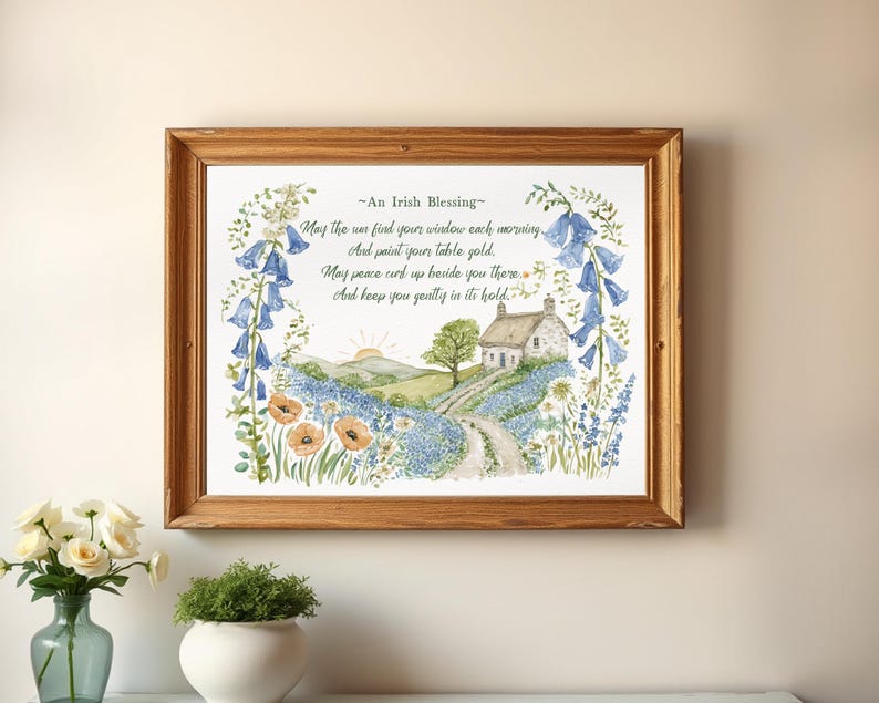 Irish Blessing Art Print, Watercolor Irish Cottage Wall Art, Celtic ...
