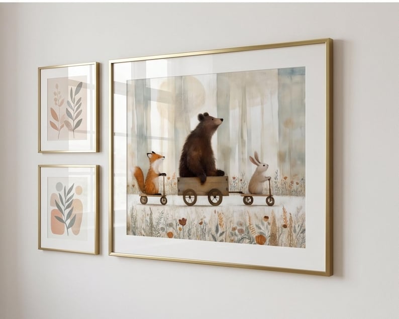 Bear, Fox, Bunny Wagon Art Print ~ Nursery Wall Decor ~ Whimsical ...