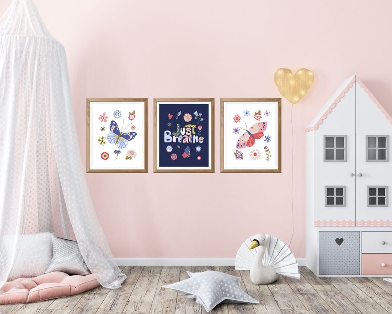 Girl's Room Wall Decor Set of 3 Printable Art Butterflies Flowers ...