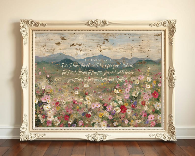 Jeremiah 29:11 Wall Art Print | Rustic Wildflower Bible Verse Decor ...