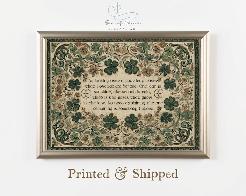 Vintage Four Leaf Clover Art Print, Celtic Wall Decor, Shamrock Poster ...