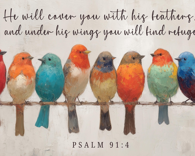 Psalm 91:4 Bird Wall Art | Christian Scripture Print | He Will Cover ...