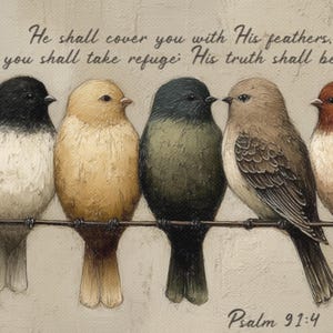 Psalm 91:4 Wall Art, Colorful Birds Bible Verse Print on Canvas ...