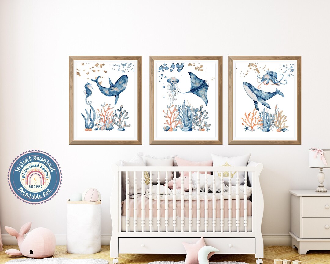 Nautical Wall Art Decor Printable Art Set of 3 Under the Sea Theme ...