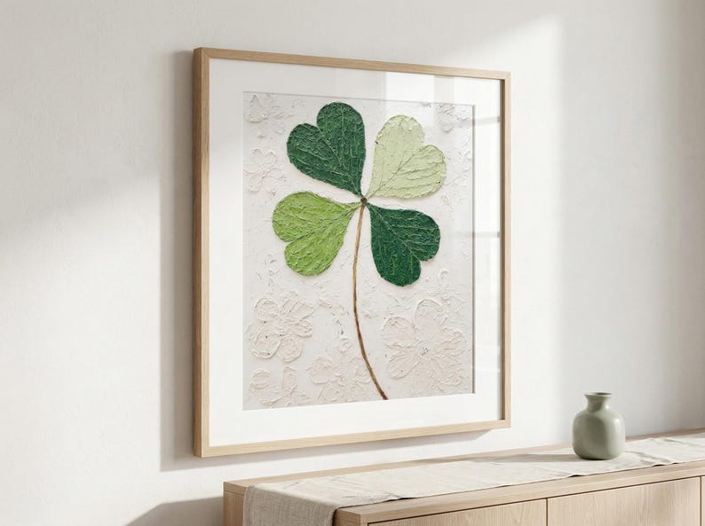 Four Leaf Clover Art Print, Shamrock Wall Art, Irish Lucky Clover Decor ...