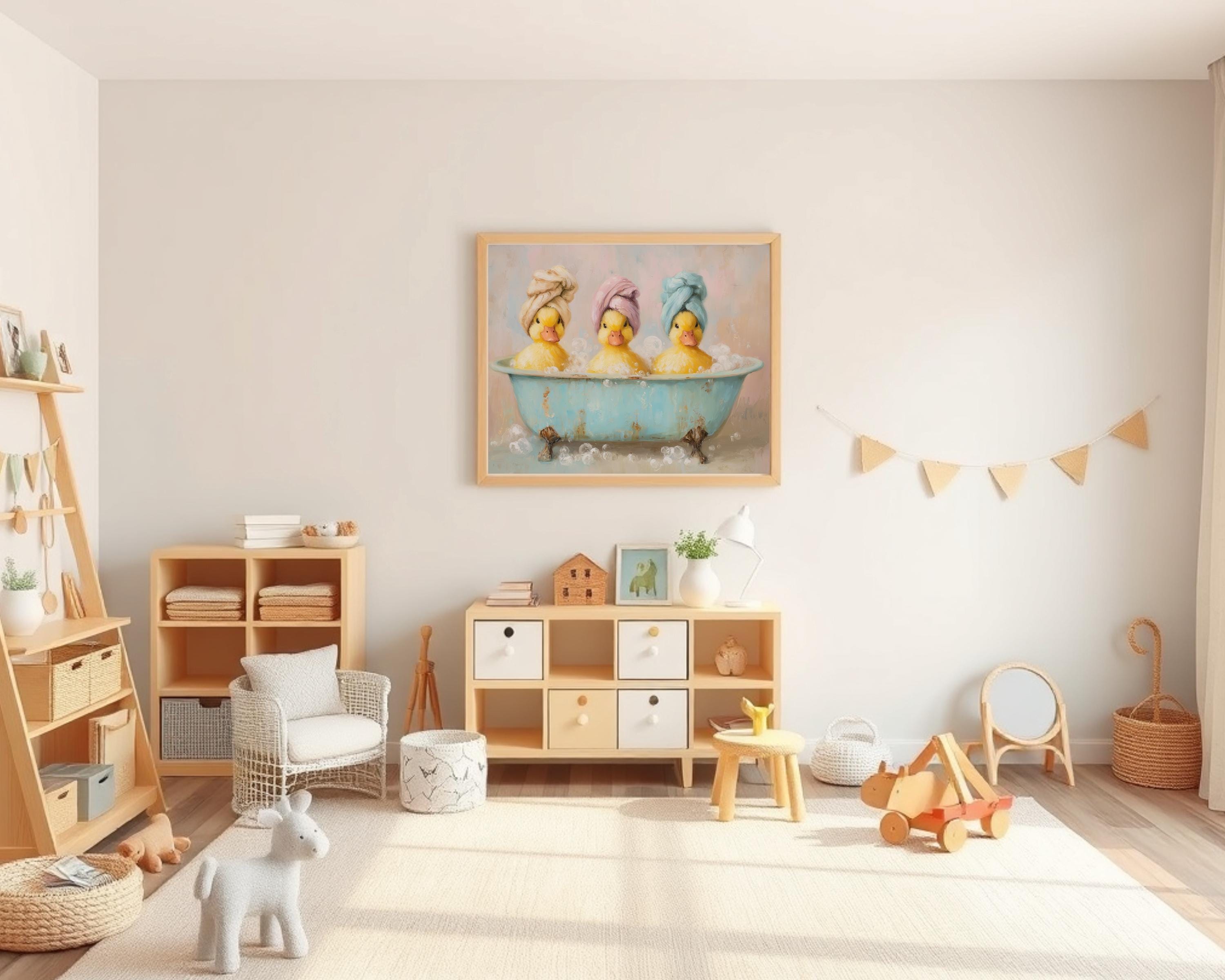 Nursery Bathroom Decor, Bubble Bath Poster, Cute Ducks Bathroom Art ...