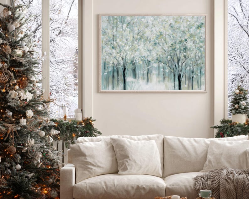 Snow Winter Forest Trees Art Print, Abstract Forest Painting, Winter ...