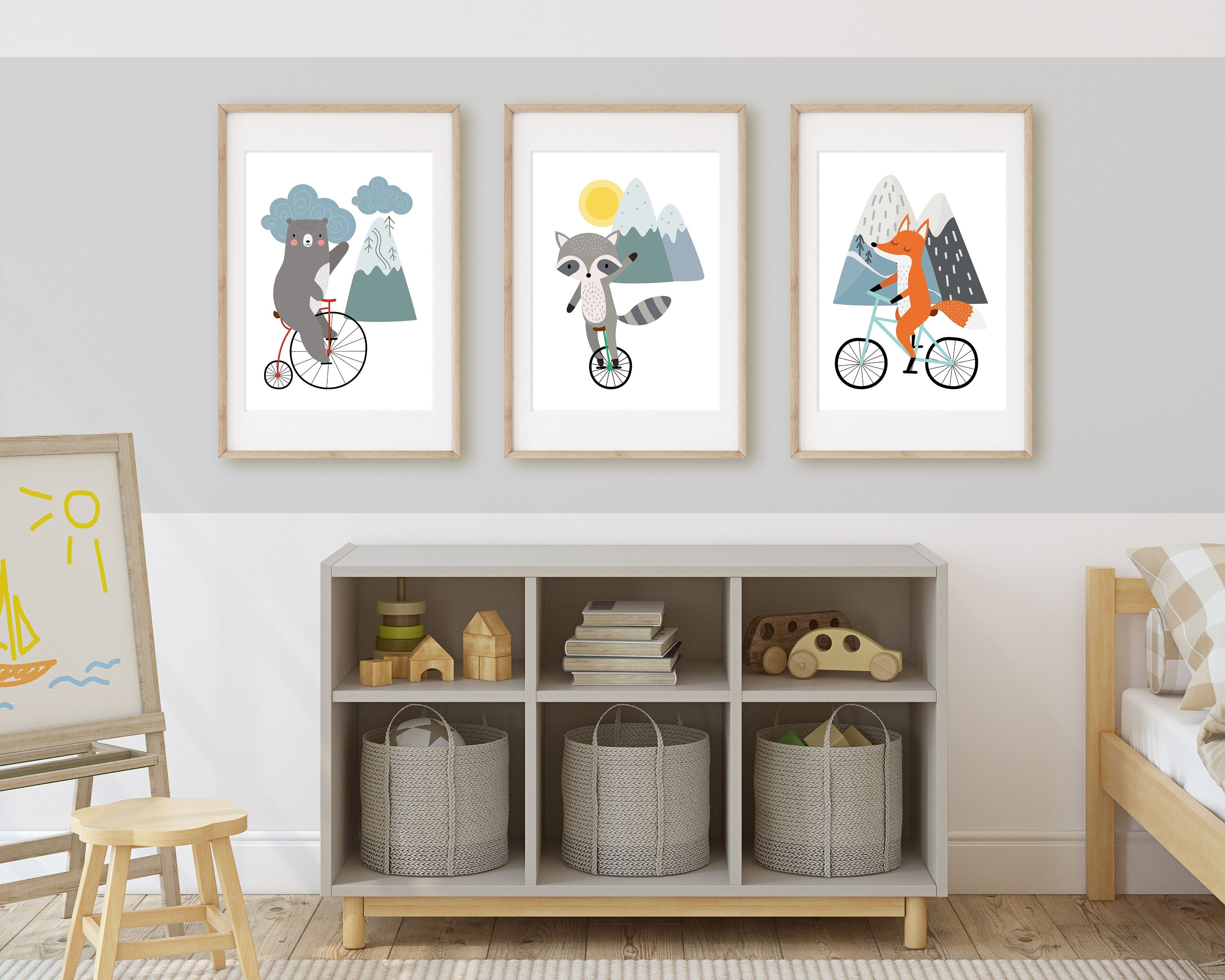 Woodland Animals Kids Room Wall Decor Set of 3 Scandi Nursery Prints ...