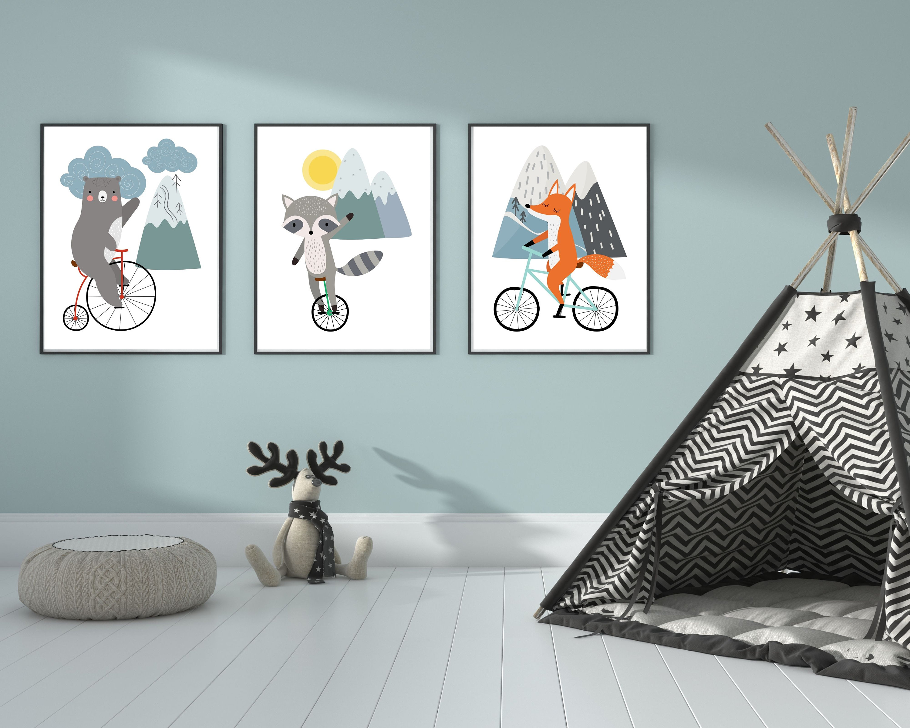 Woodland Animals Kids Room Wall Decor Set of 3 Scandi Nursery Prints ...
