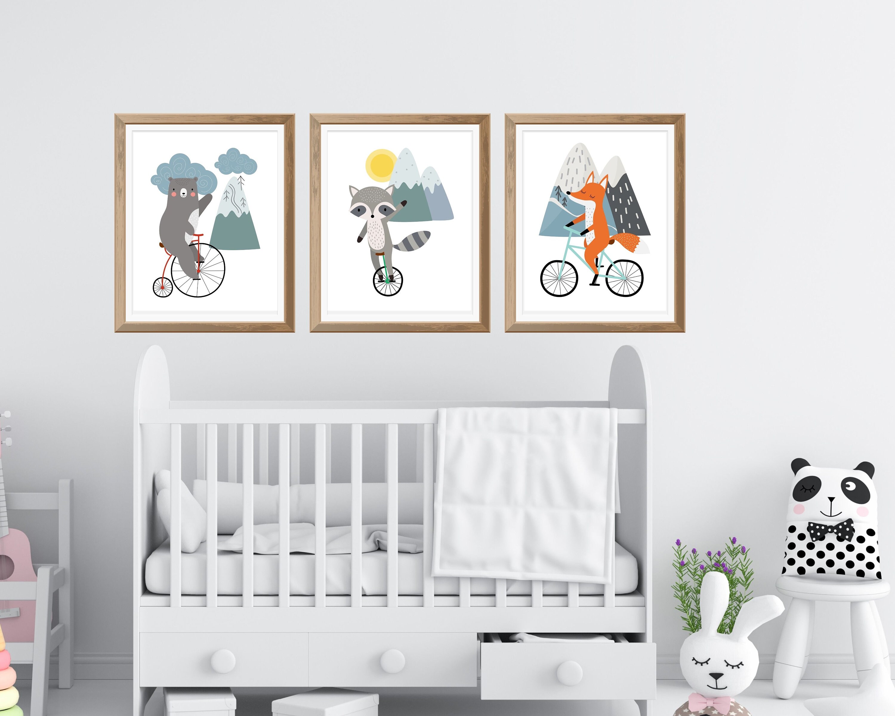 Woodland Animals Kids Room Wall Decor Set of 3 Scandi Nursery Prints ...