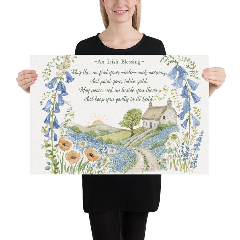 Irish Blessing Art Print, Watercolor Irish Cottage Wall Art, Celtic ...