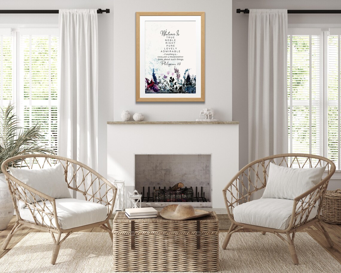 Philippians 4:8 Bible Verse Wall Art Printable Download Floral ...