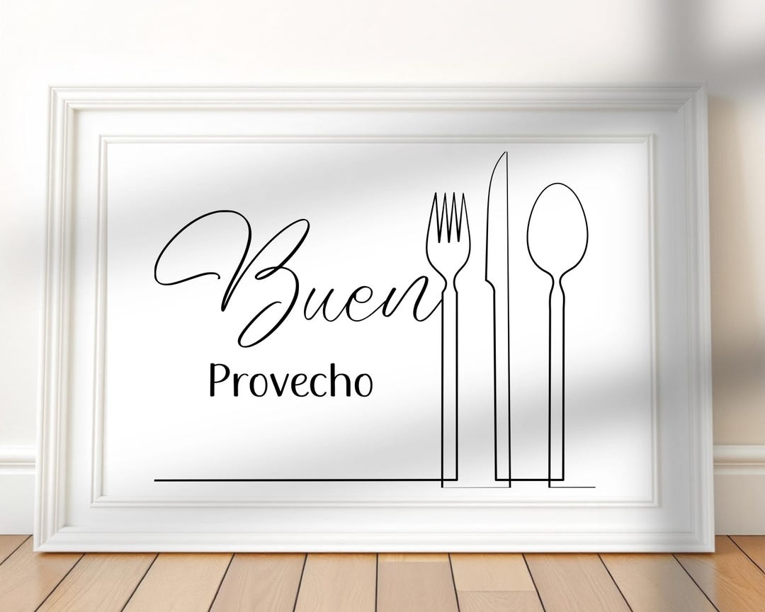 Buen Provecho One Line Drawing Spanish Quote Kitchen Wall Art | Dining ...