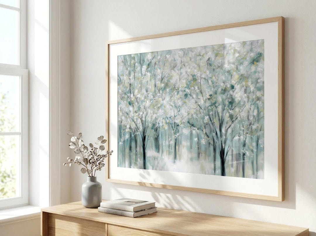 Snow Winter Forest Trees Art Print, Abstract Forest Painting, Winter ...