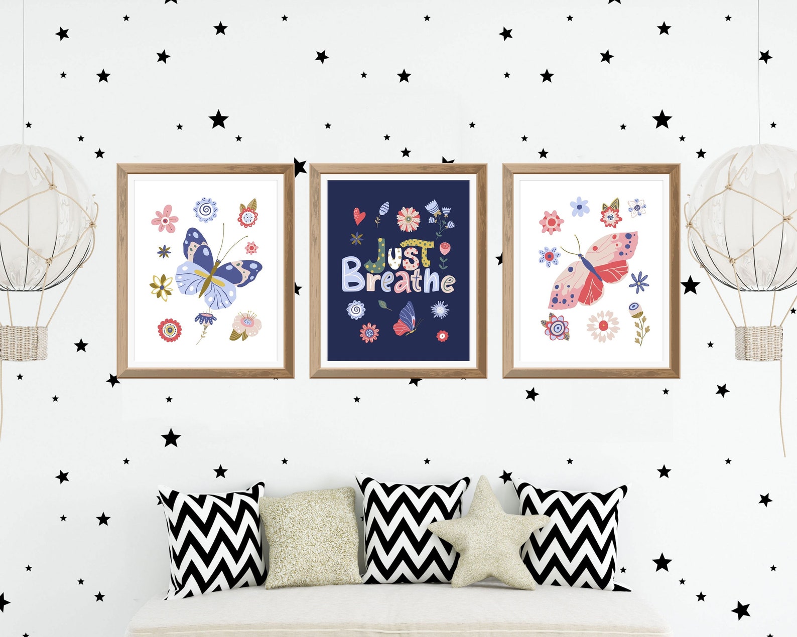 Girl's Room Wall Decor Set of 3 Printable Art Butterflies Flowers ...
