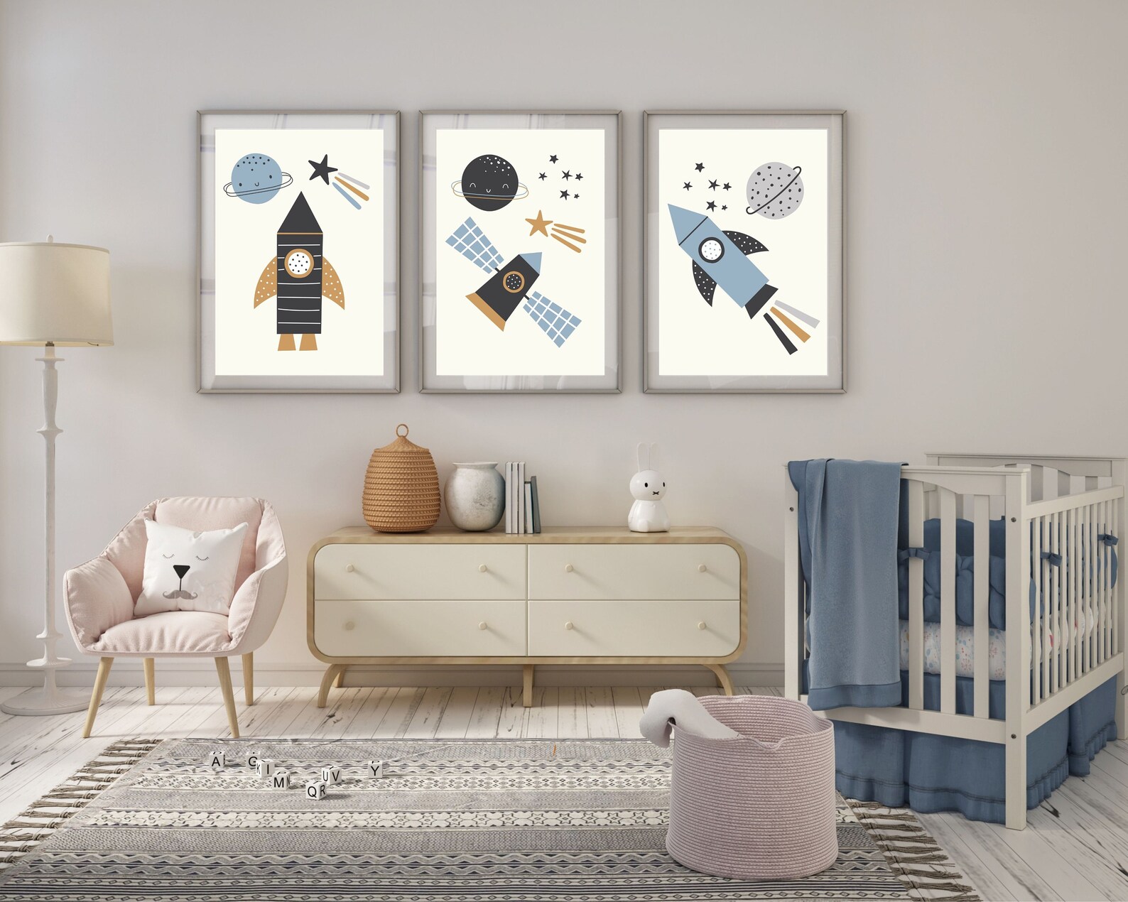 Rocket Ship Nursery Wall Decor Set of 3 Prints Printable - Etsy