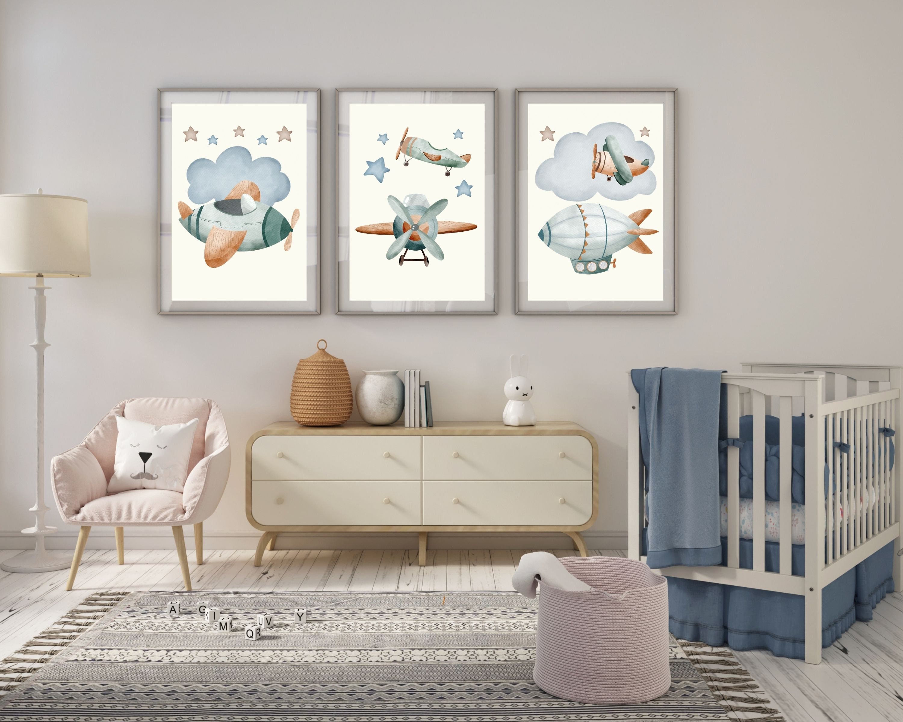 Airplane Nursery Wall Decor Aviation Boys Room Art Playroom Prints ...