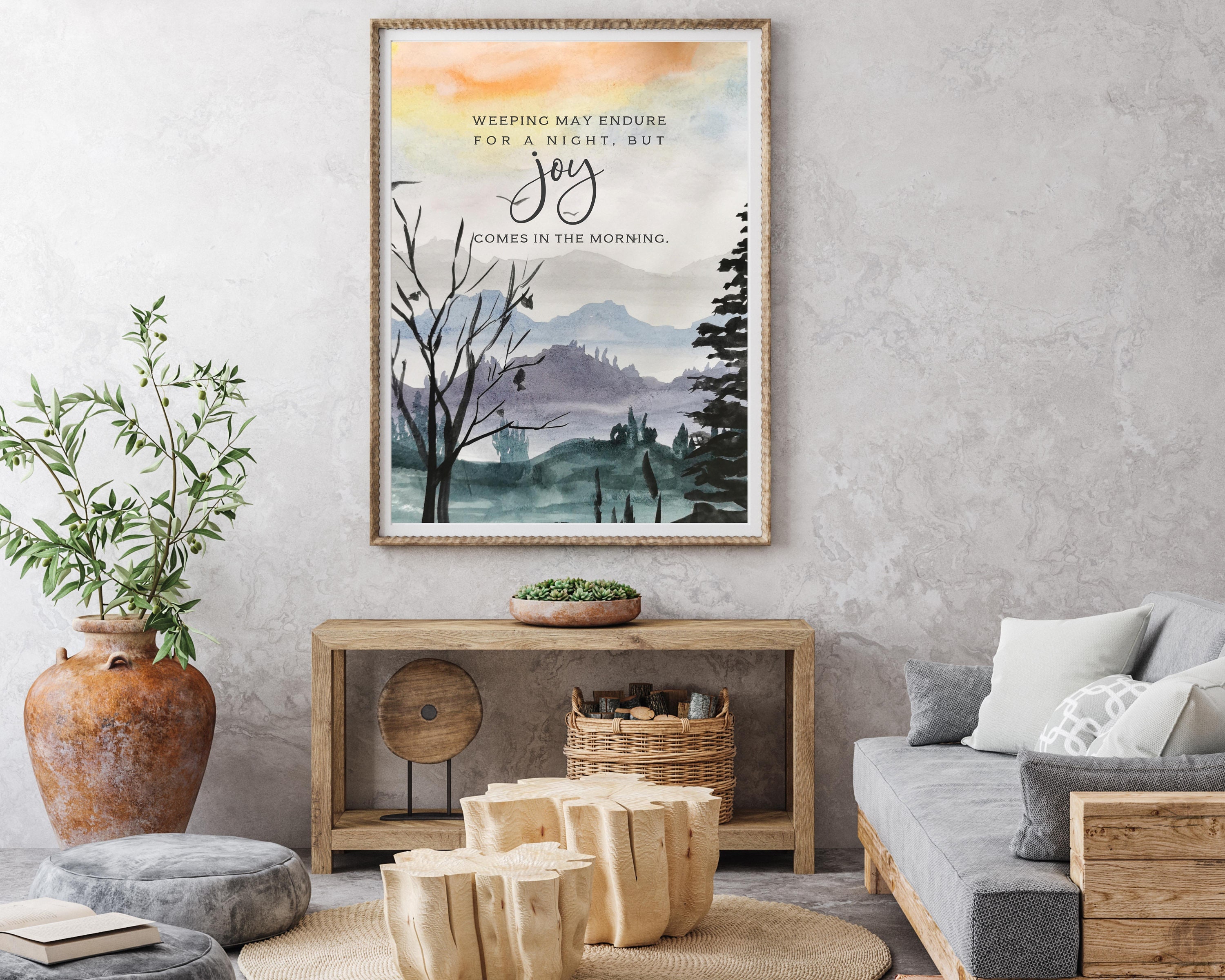 Psalm 30:5 DIGITAL PRINT Joy Comes in the Morning Watercolor Mountain ...