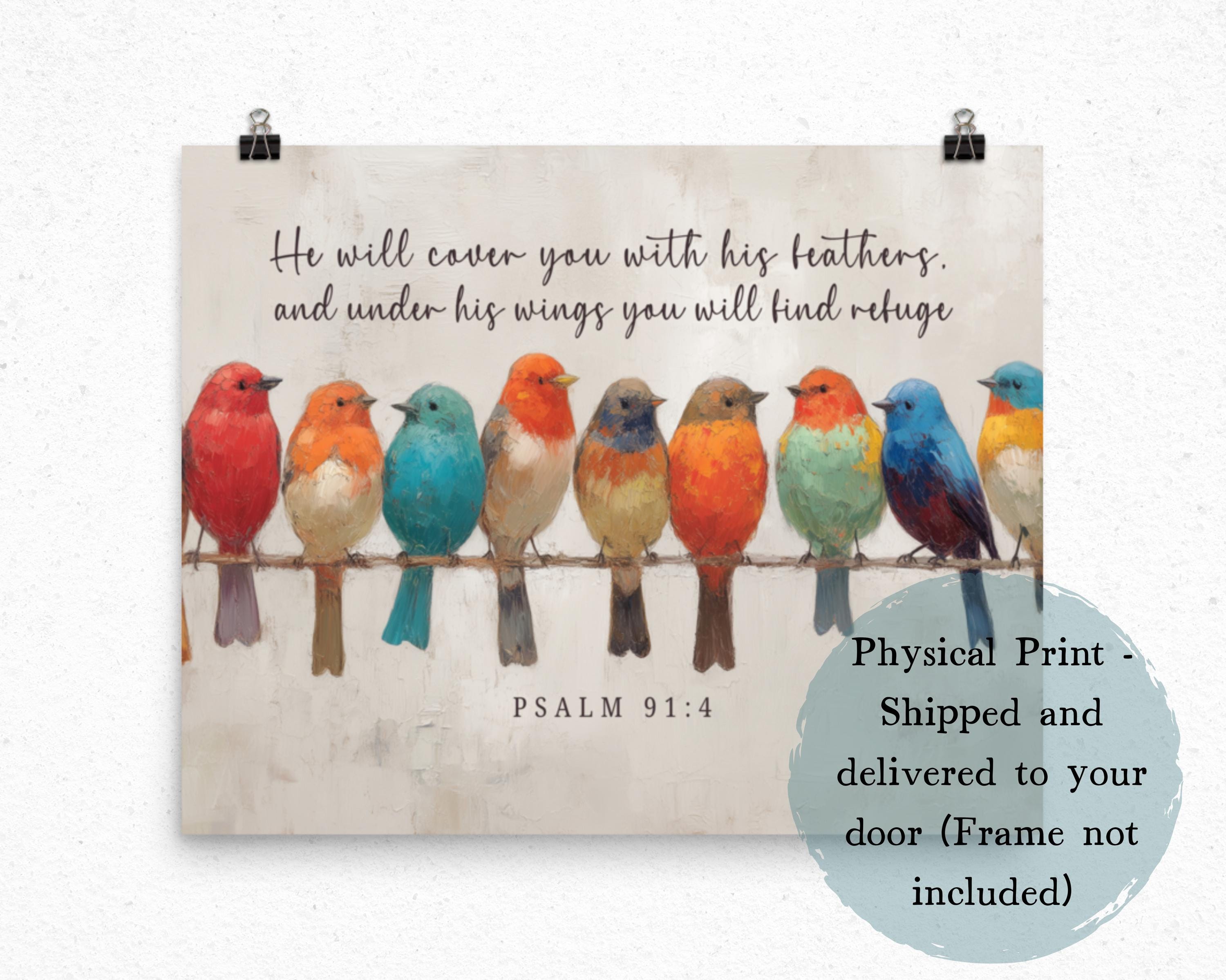 Psalm 91:4 Bird Oil Painting Print - Christian Scripture Wall Art ...