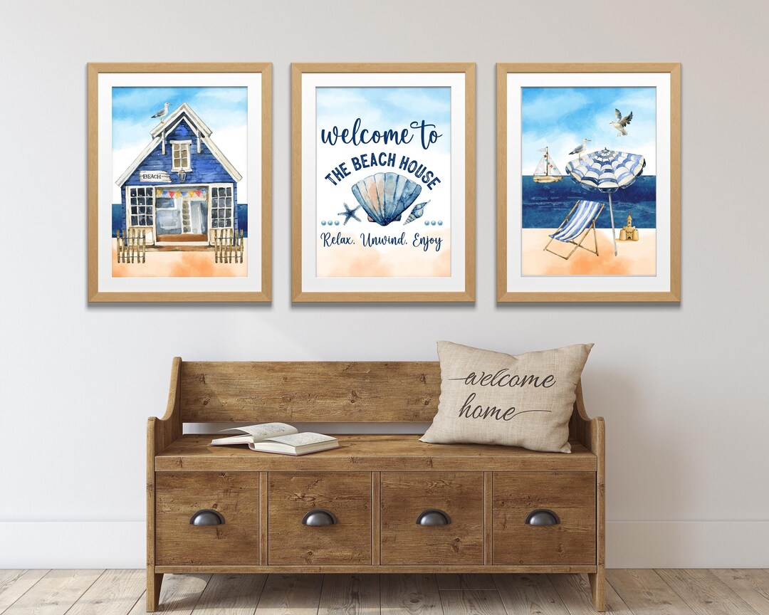 Beach House Welcome Sign Print Set of 3 Digital Prints Beach House Wall ...