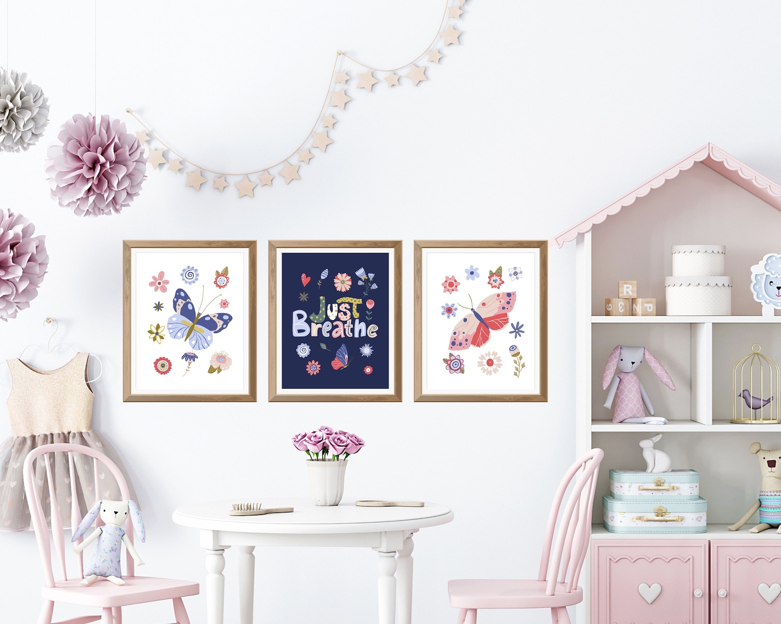 Girl's Room Wall Decor Set of 3 Printable Art Butterflies Flowers ...