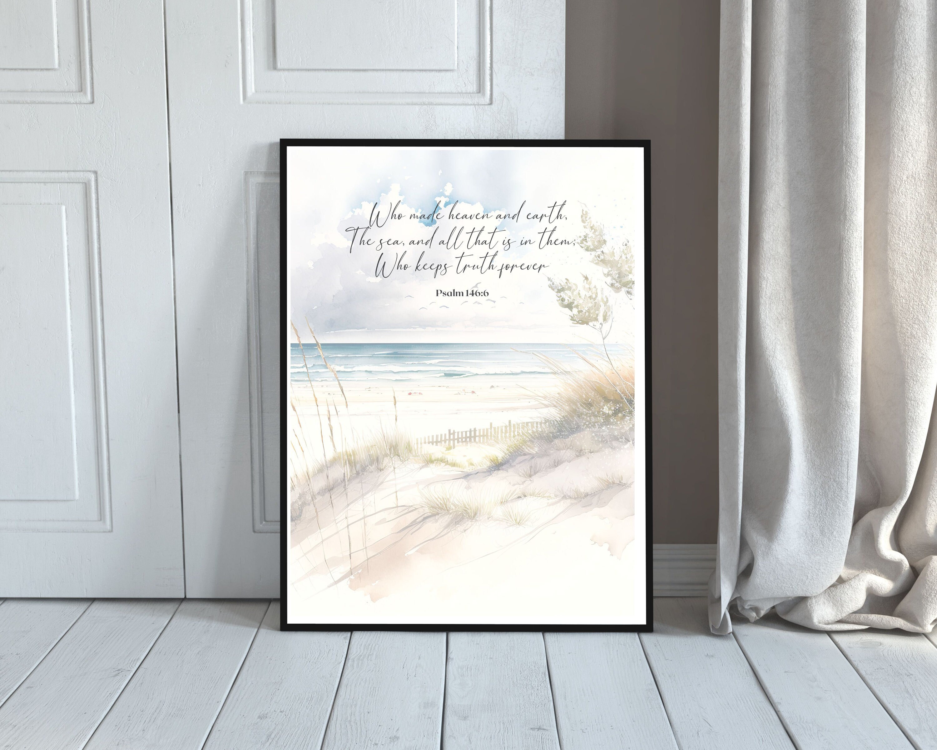 Beach House Bible Verse Wall Art Decor Sand Dune | Coastal Sea Prints ...
