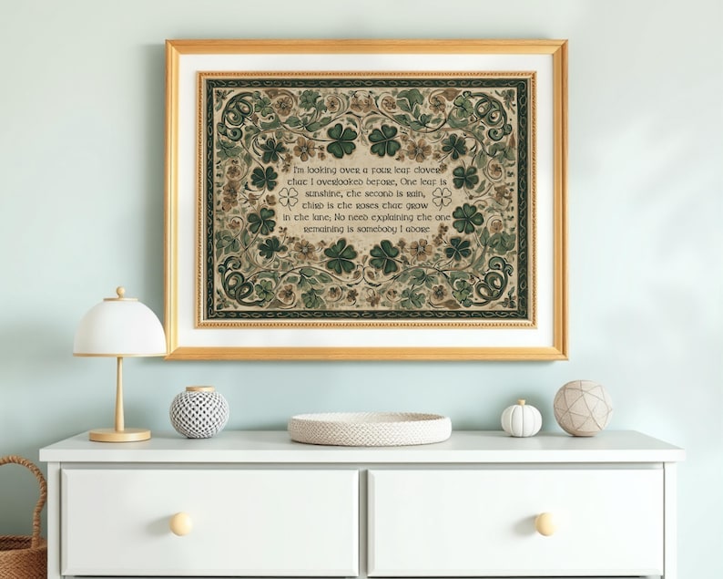 Vintage Four Leaf Clover Art Print, Celtic Wall Decor, Shamrock Poster ...
