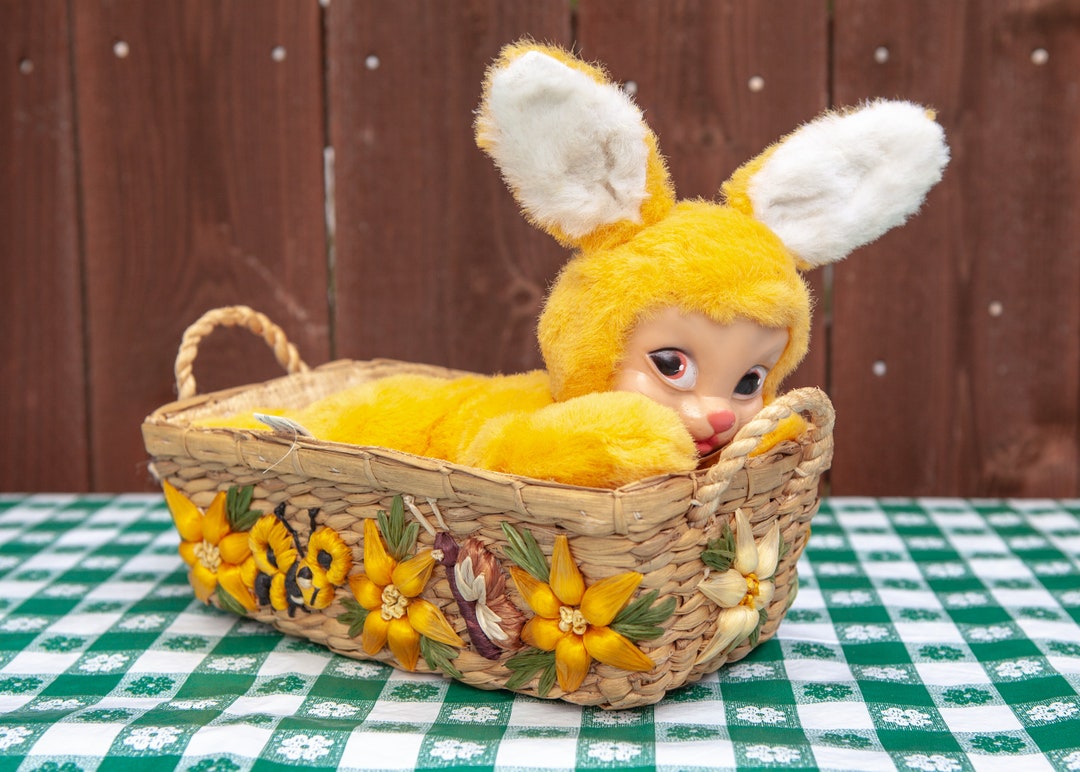 Mid-century Yellow Plush Rubber Face Bunny Doll by Ideal Toy Corp ...